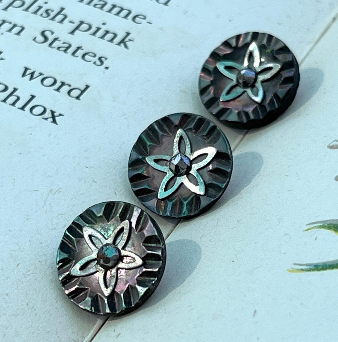 Trio of Antique Carved Shell, Metal, and Cut Steel Buttons, Matching ...