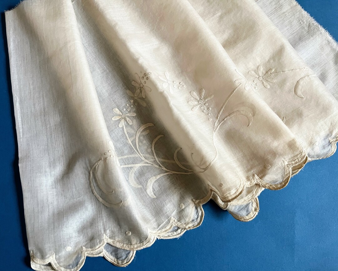 Fine Antique Flounce With Handmade Floral Applique, Vintage, Sewing ...
