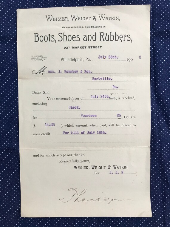 Early 1900s Boots Shoes & Rubbers Receipt / Billhead Paper - Etsy