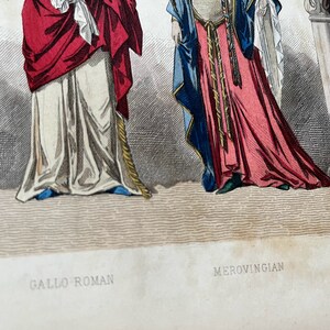 Antique Hand Colored Costume History Engraving, Early Dress, Gallic ...