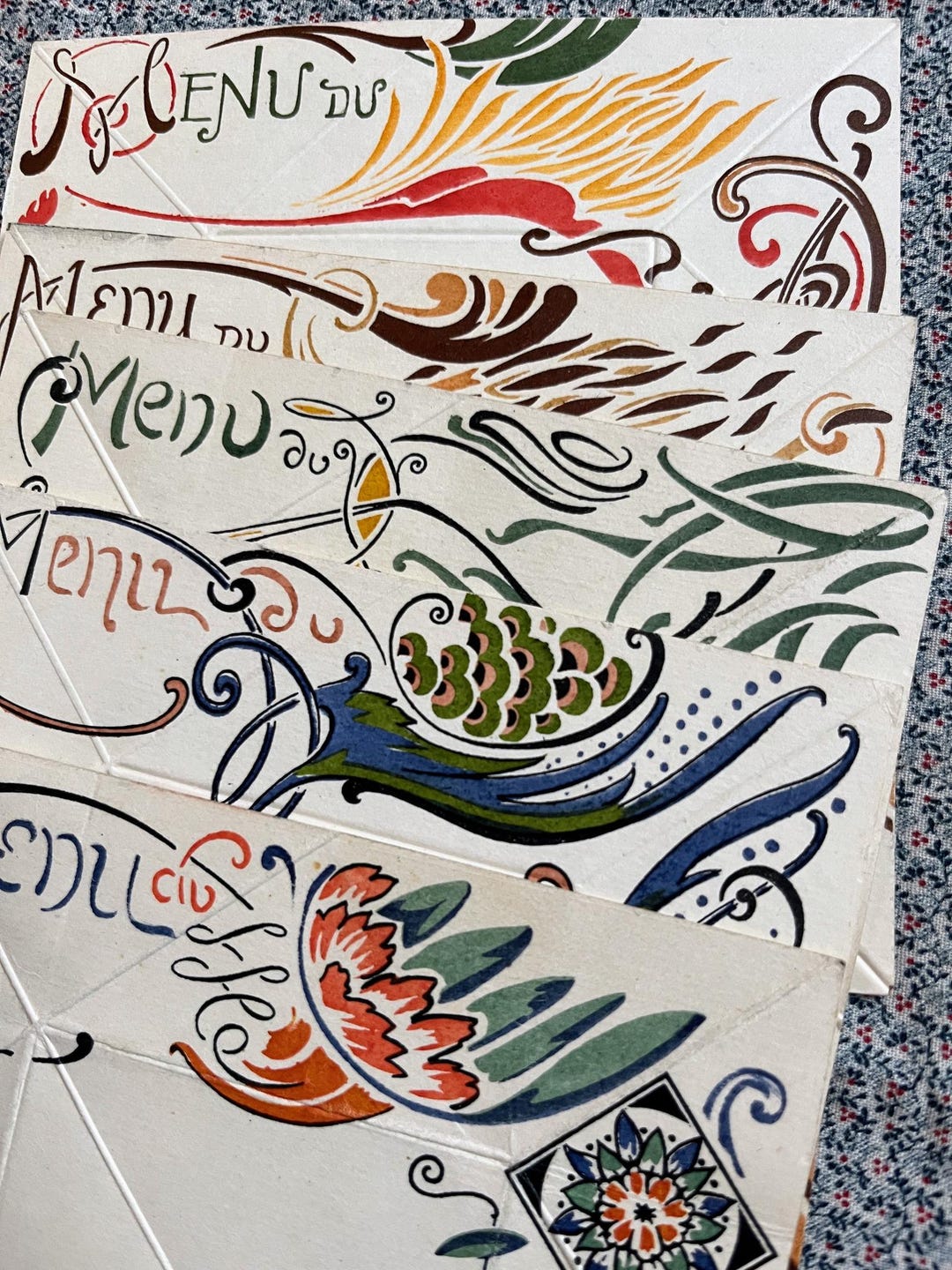 Set of Vintage Hand Painted Menu Cards, Birds, Art Deco, Ephemera, Home ...