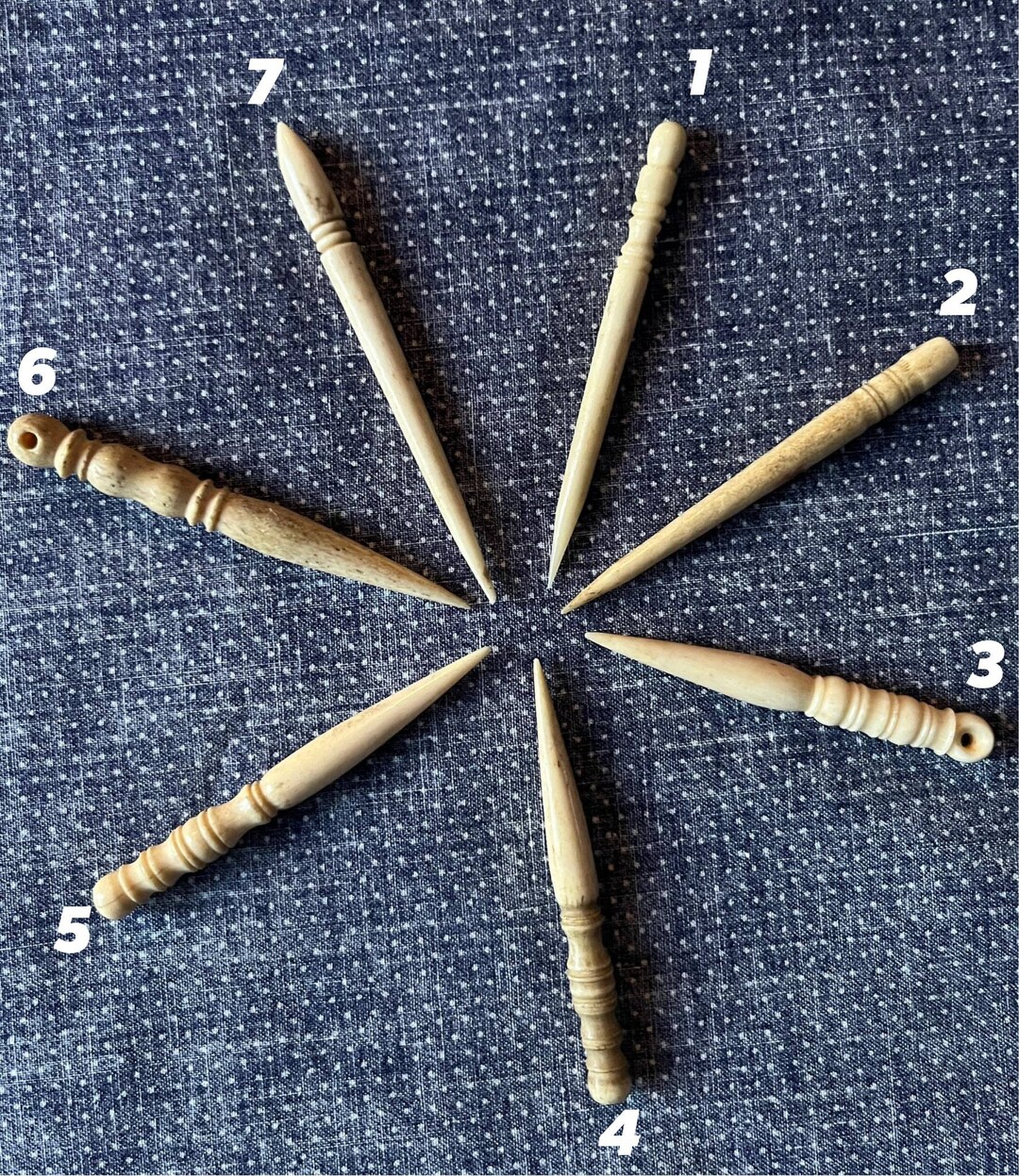 CHOICE of Antique Petite Carved Bone stiletto Awls / Punches, Sewing ...