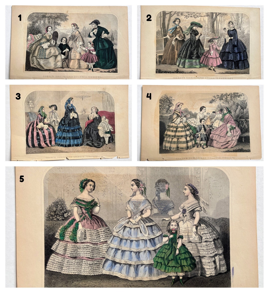 CHOICE of Five Antique Hand Colored Mid-1800s Era Fashion - Etsy