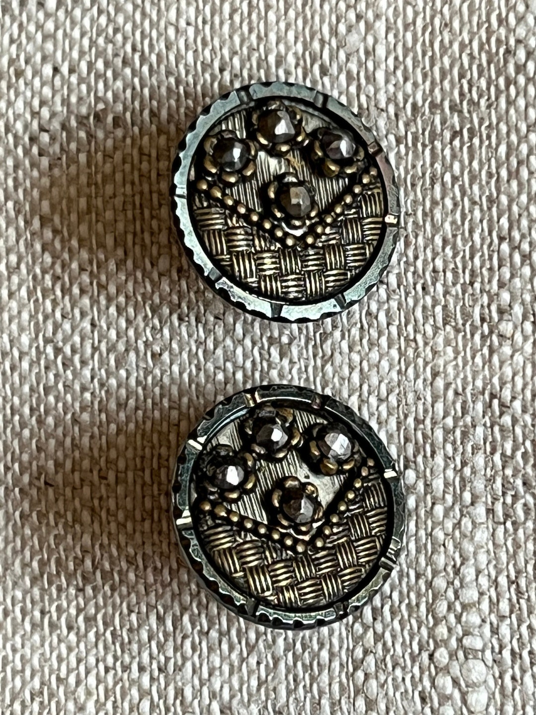 Victorian Metal Button With Faceted Cut Steels and Basketweave Design ...