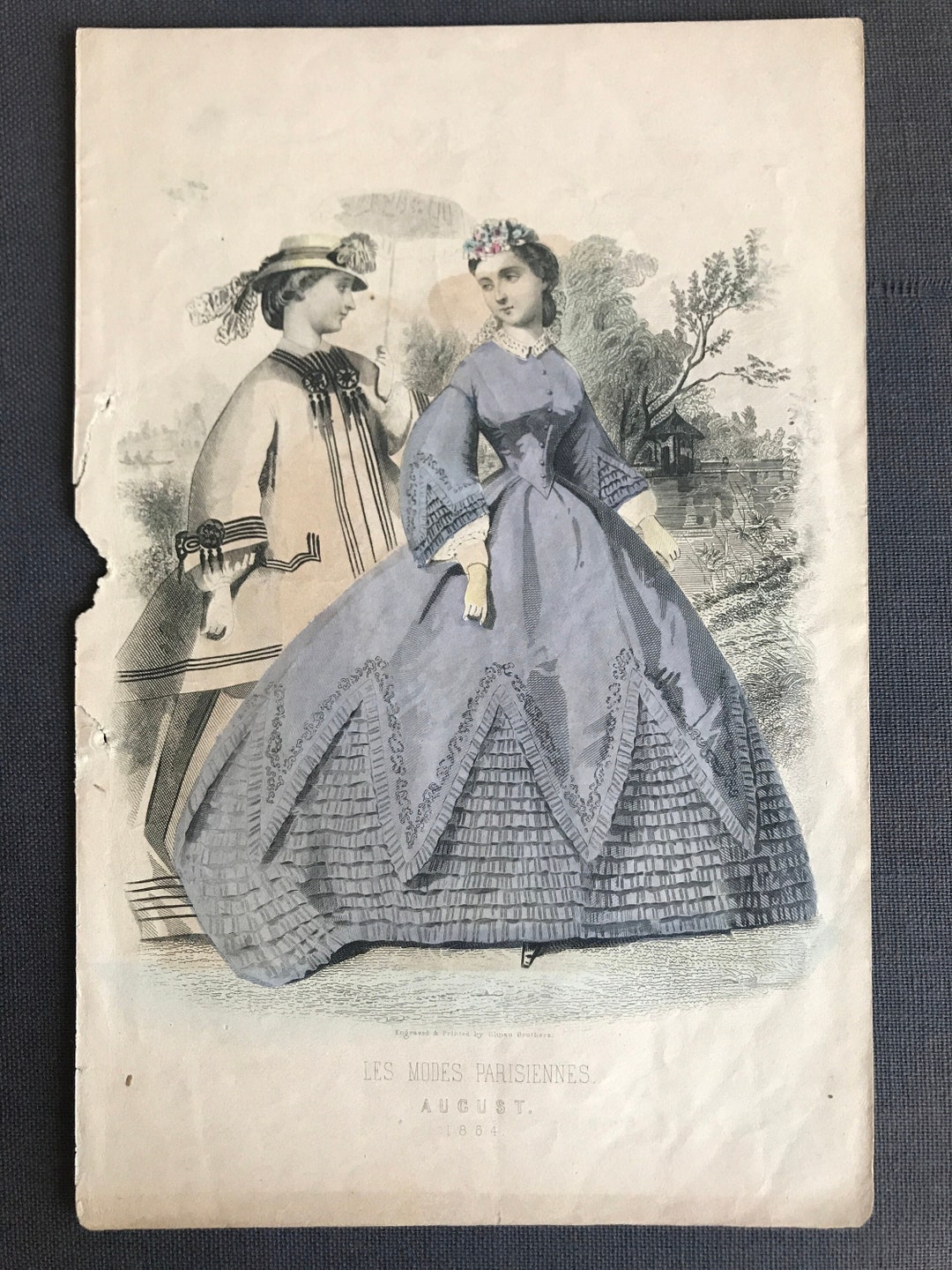 1860s Victorian Hand Colored Fashion Plate Engraving, Victorian ...