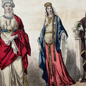 Antique Hand Colored Costume History Engraving, Early Dress, Gallic ...
