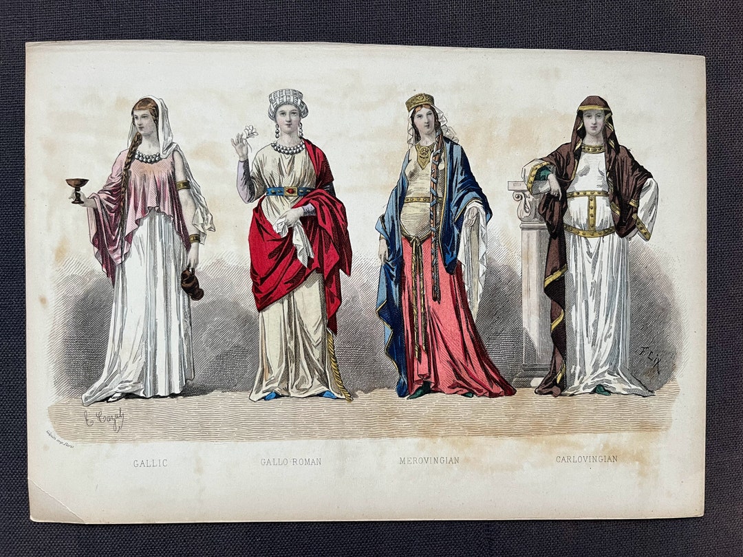 Antique Hand Colored Costume History Engraving, Early Dress, Gallic ...