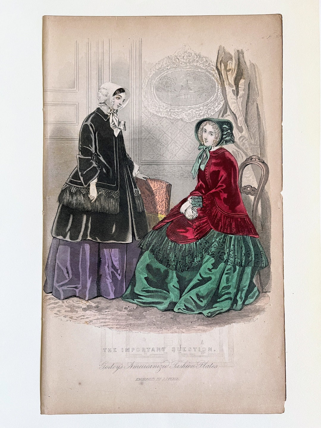 Antique Mid-1800s Hand Colored Fashion Plate Engraving, Victorian ...