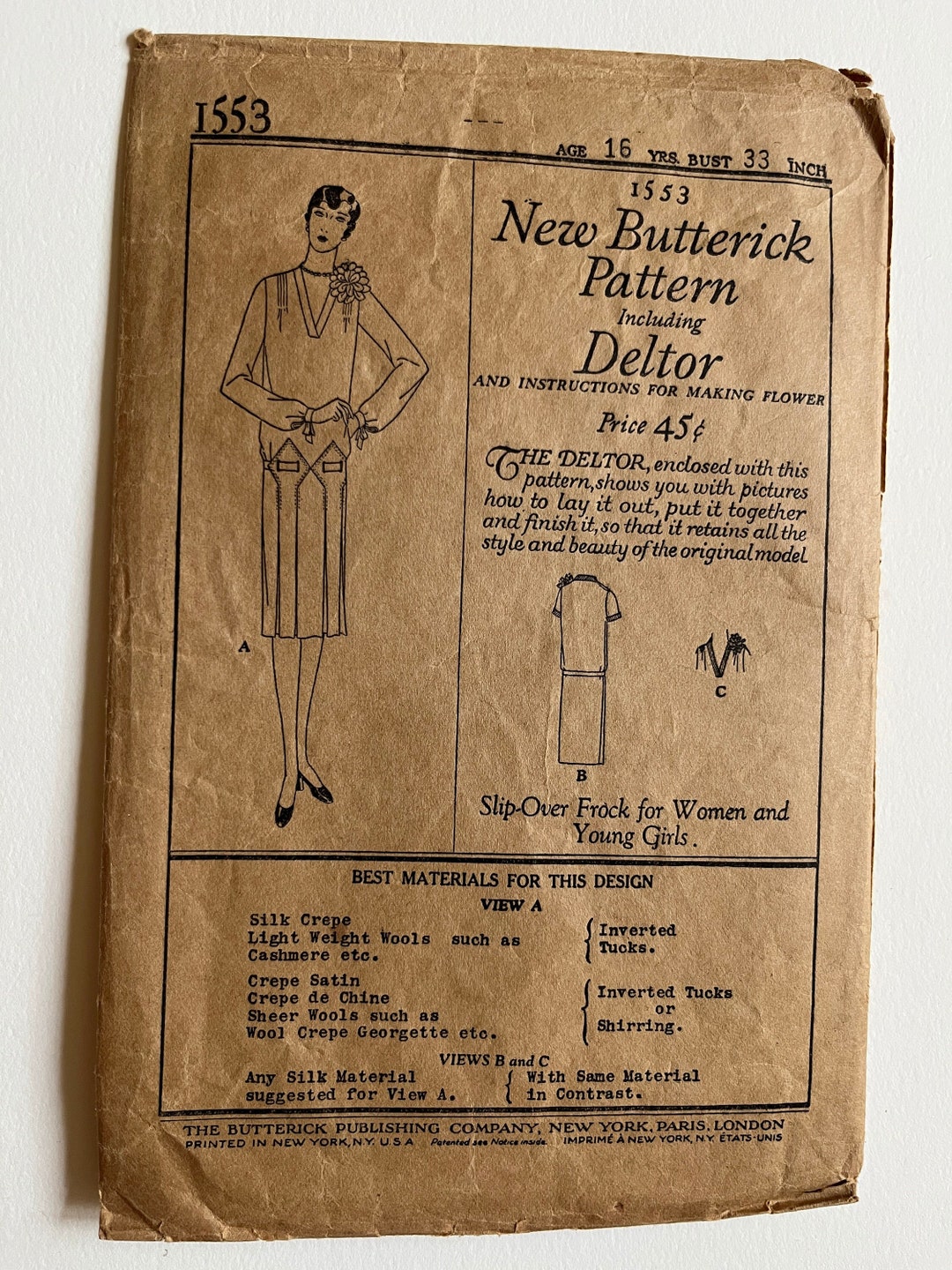 1920s Butterick Pattern, "slip-over Frock" / 1553, Dress, Sewing, 20s ...