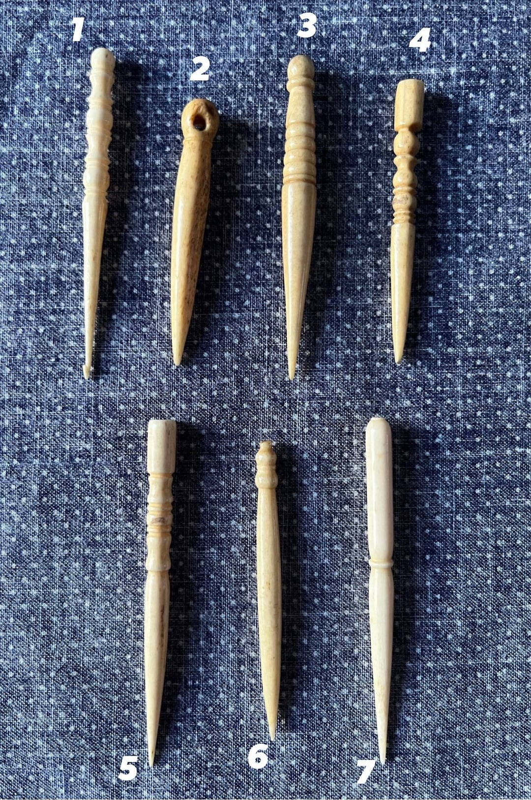 CHOICE of Antique Petite Carved Bone stiletto Awls / Punches, Sewing ...