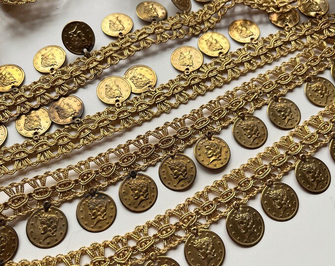 Opulent Vintage Gold Tone Coin Medallions Trim, Portrait, Face Border ...