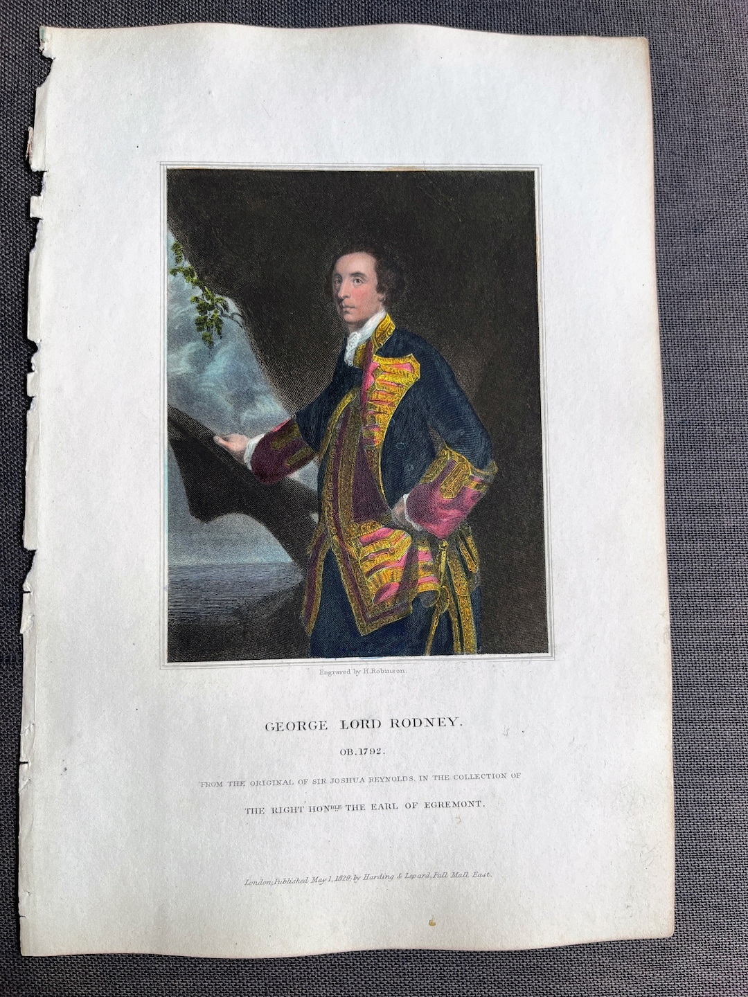 Antique Hand-colored Engraving: British Lord George Rodney Portrait Art ...