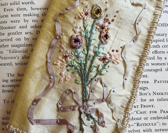 Vintage Ribbonwork Embroidery Needle Book, Handmade, Sewing, Notions ...