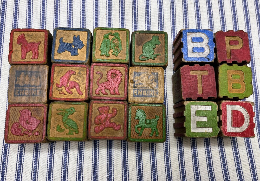 Vintage Antique Wooden Alphabet / Animal Blocks, Children, Kids, Games ...