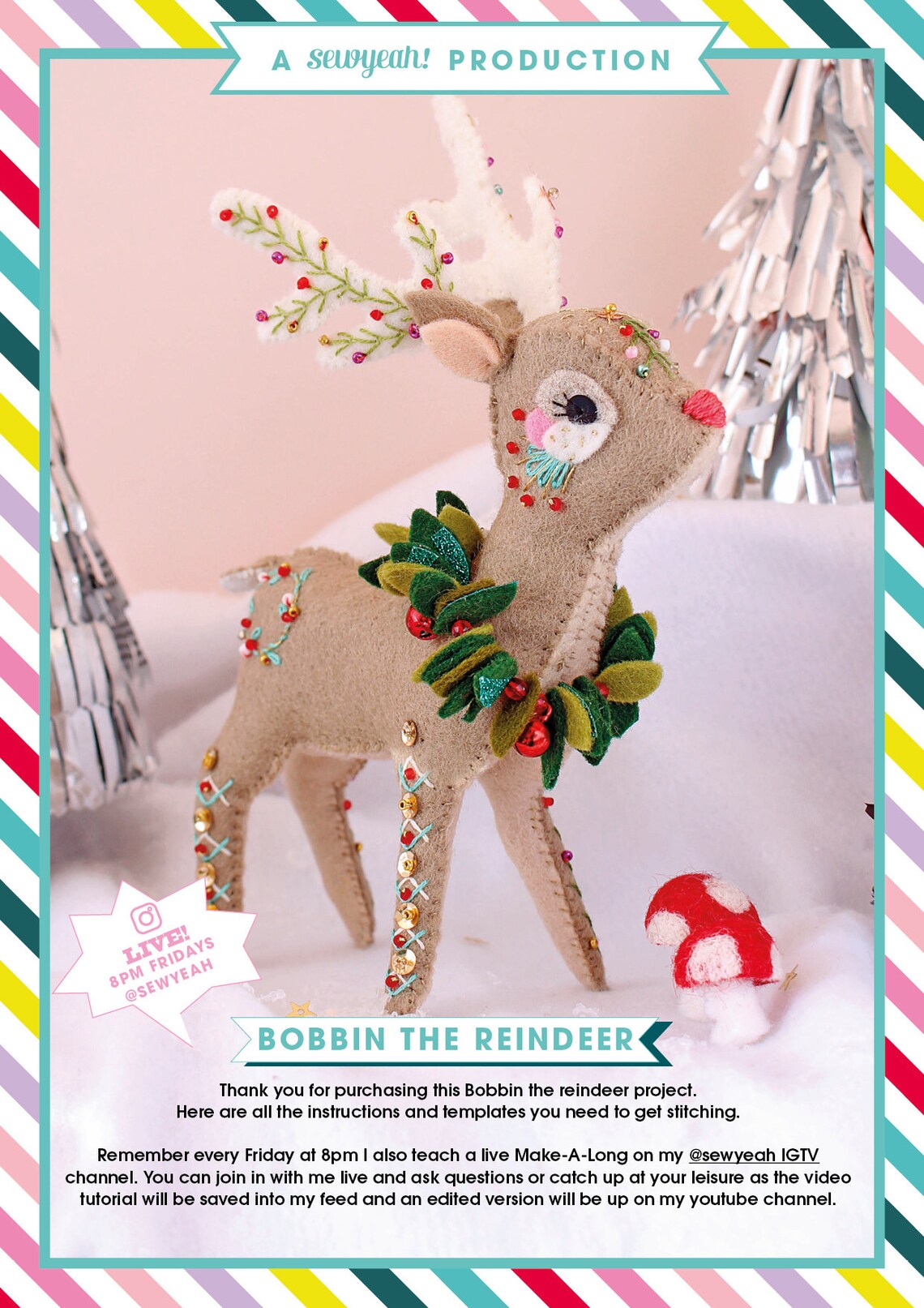 Reindeer Embroidered Hand Sewn Felt Ornament PDF DOWNLOAD - Etsy