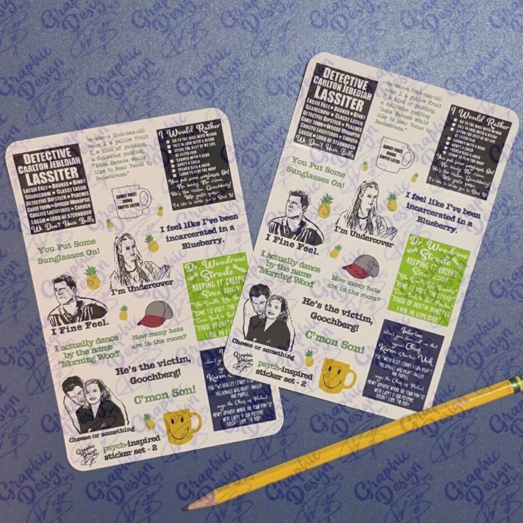 Psych Stickers | Design 2 Psych Inspired Sticker Sheet | Psych ...