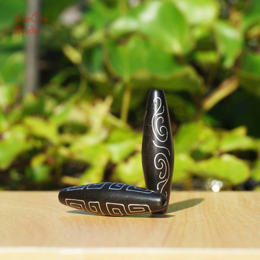 Natural Black Wood Bead Inlay Curl Silver Line & Square - Etsy