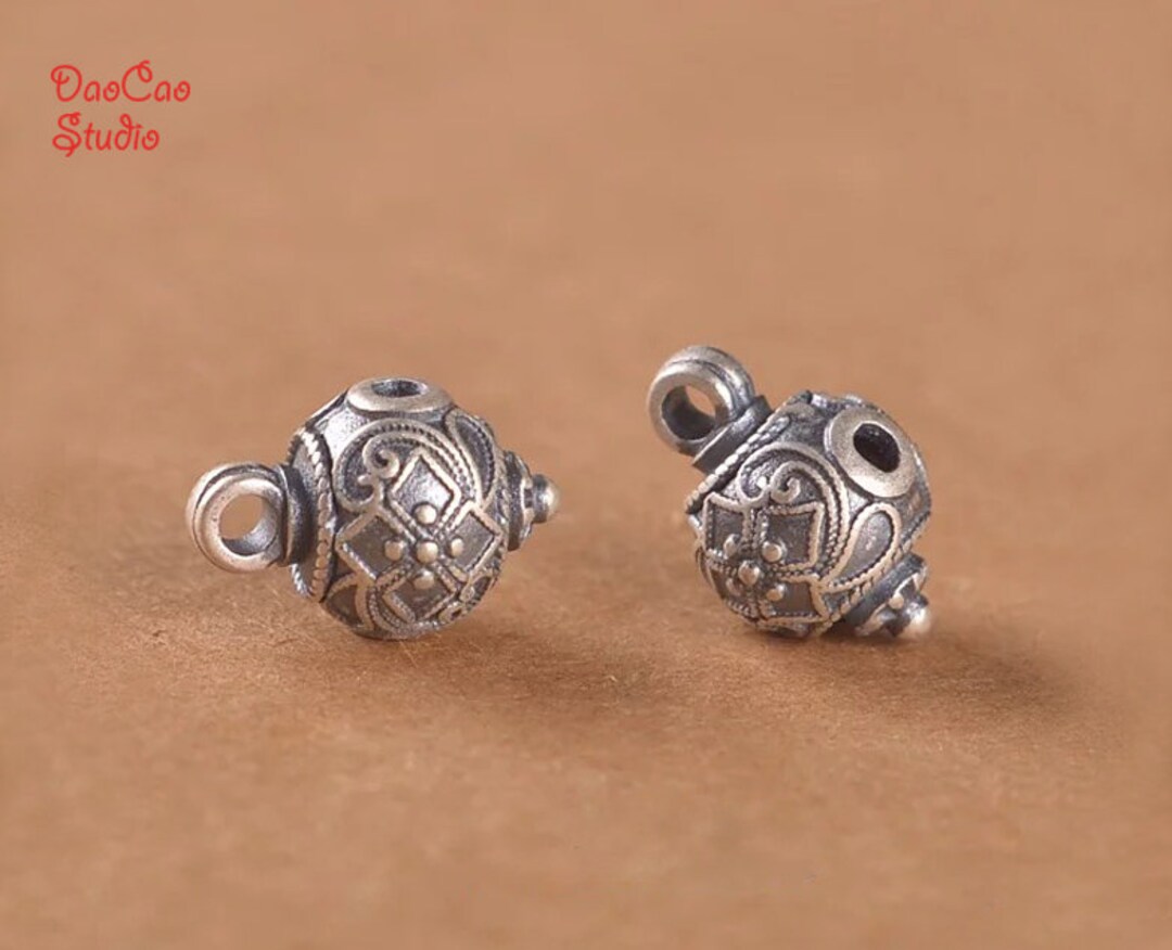 Retro Sterling Silver Guru Beads , 1pcs With Ring , Floral Guru Bead ...
