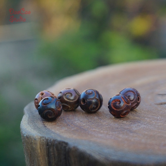 Natural Wood Bead 10pcs Red Sandalwood Bead Carved Cloud . | Etsy