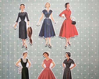 6 X Retro Girls Stickers 1940's 1950's 1960's. Cute Stickers. Fashion ...