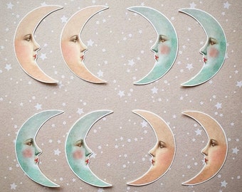 8 X Smiling Moon Stickers. Vintage Style. Retro. Snail Mail | Etsy