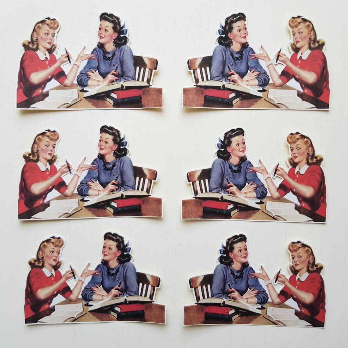6 X Two Girls Studying Stickers. Cute Stickers. Fashion. Snail Mail ...
