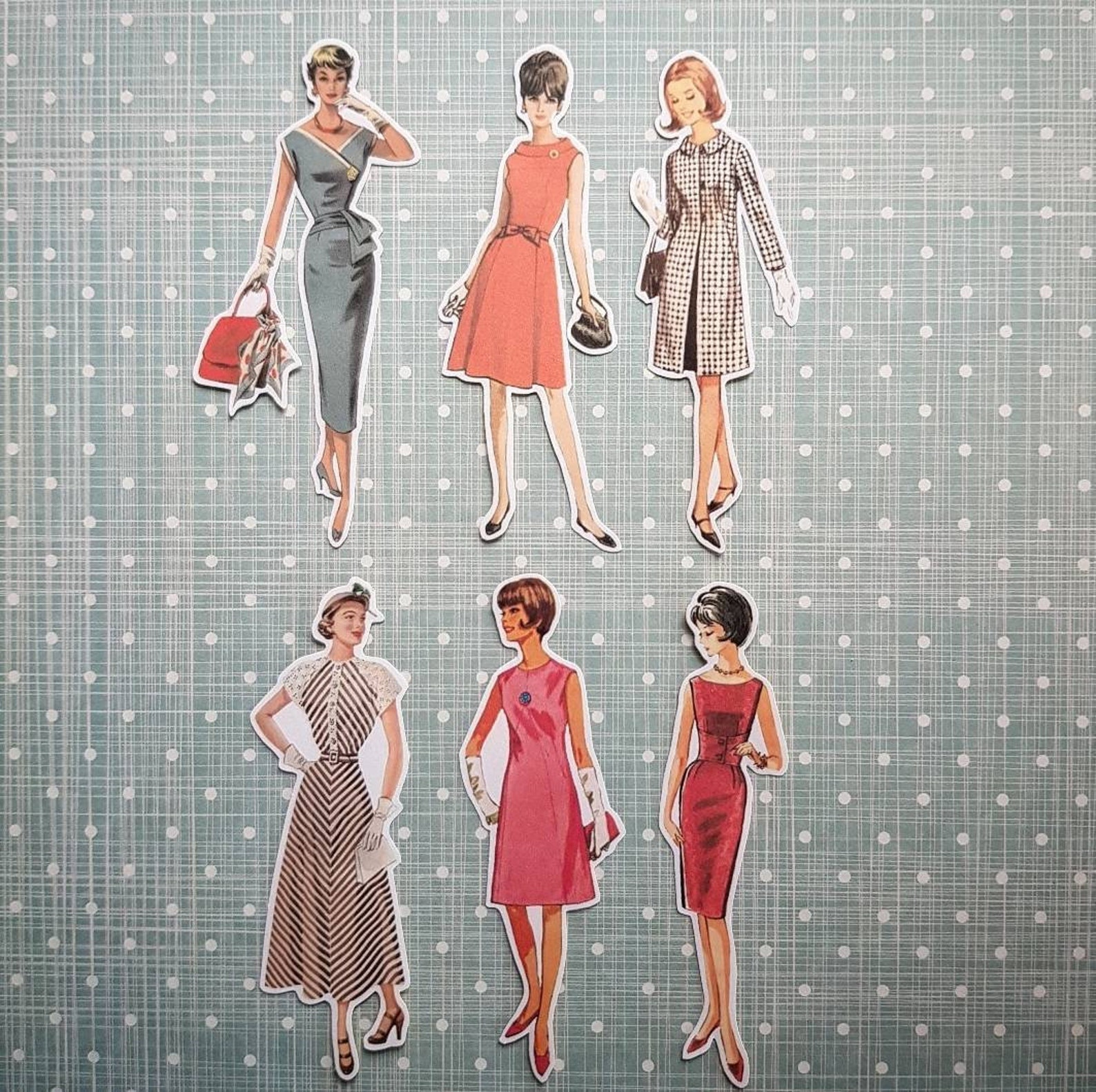 6 X Retro Girls Stickers 1940's 1950's 1960's. Cute Stickers. Fashion ...
