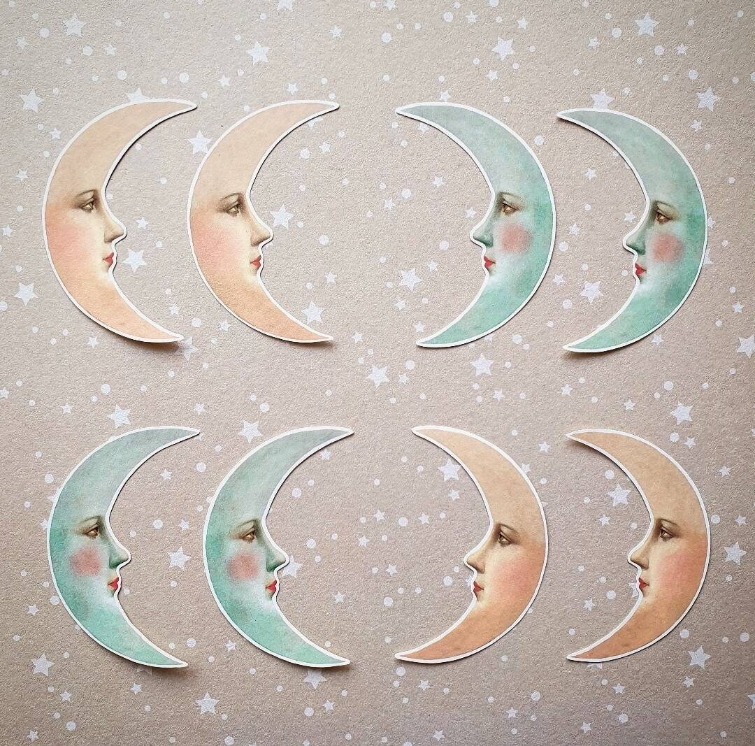 8 X Crescent Moon Stickers. Vintage Style. Retro. Snail Mail Scrapbook ...
