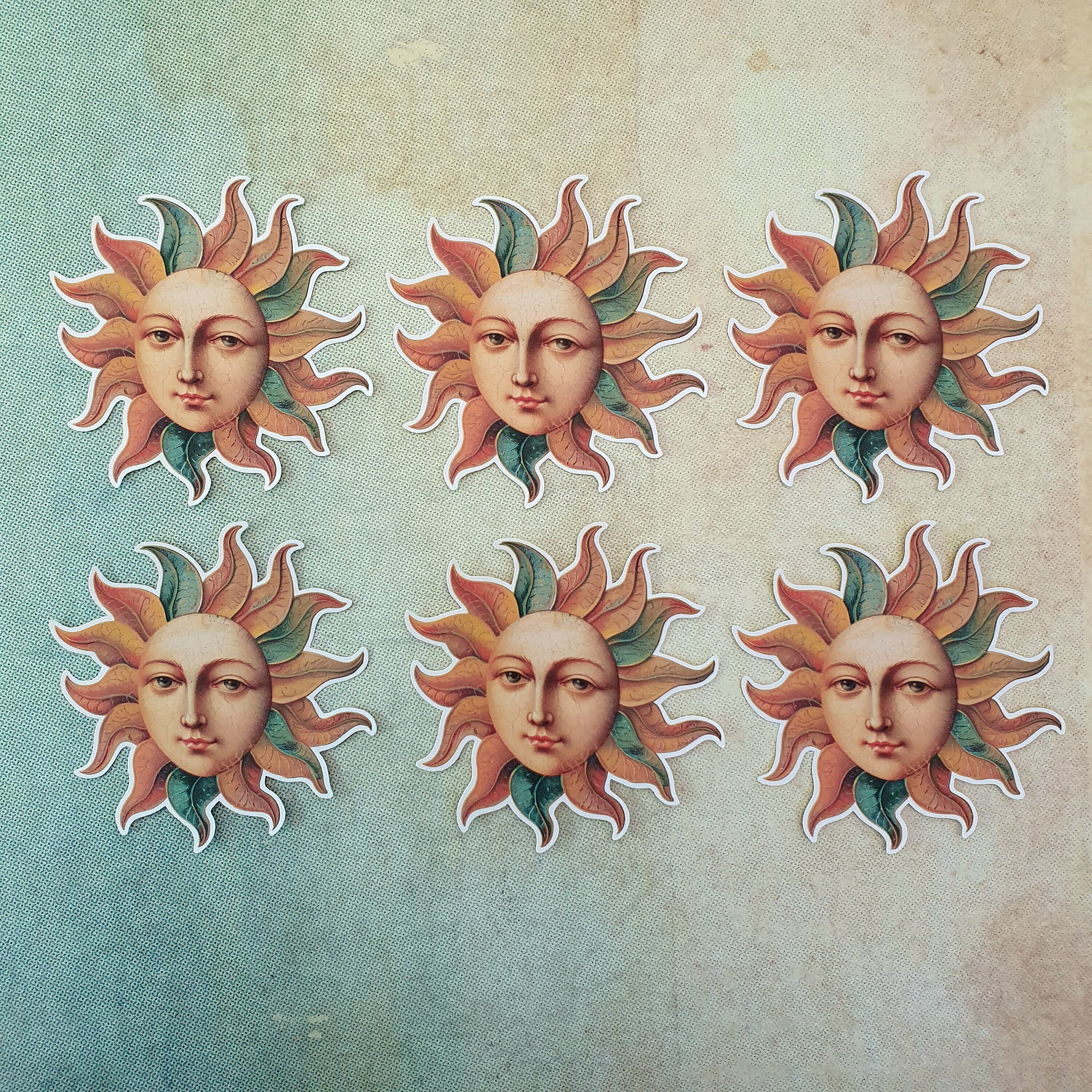 6 X Whimsical Sun Stickers. Cute Stickers. Vintage Style. Retro. Snail ...