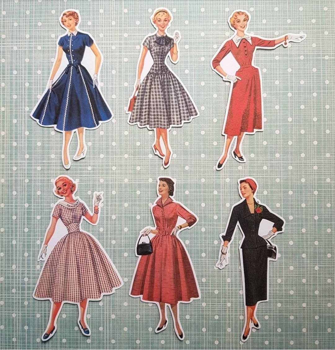 6 X Retro Girls Stickers 1940's 1950's 1960's. Cute Stickers. Fashion ...