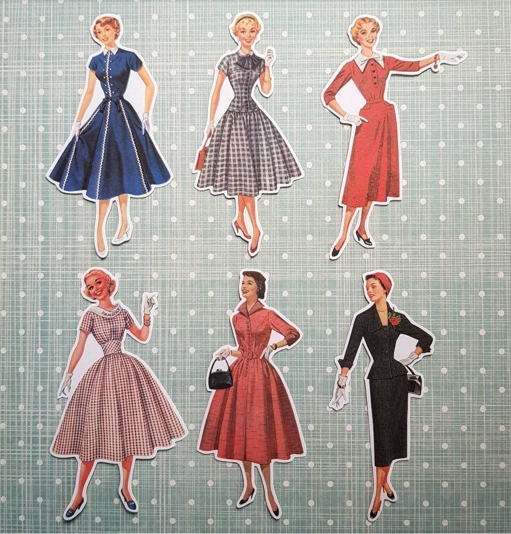6 X Retro Girls Stickers 1940's 1950's 1960's. Cute Stickers. Fashion ...