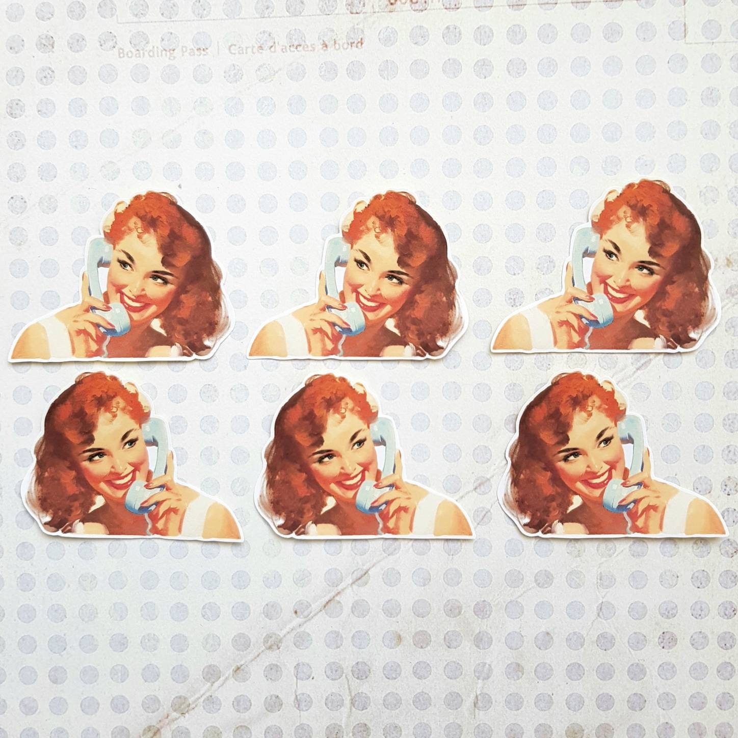 6 X Redhead on the Phone Stickers. Cute Stickers. Retro. Snail Mail ...