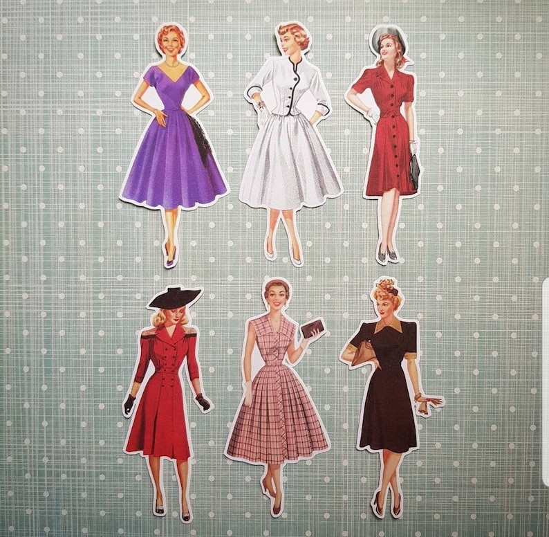 6 X Retro Girls Stickers 1940's 1950's 1960's. Cute Stickers. Fashion ...
