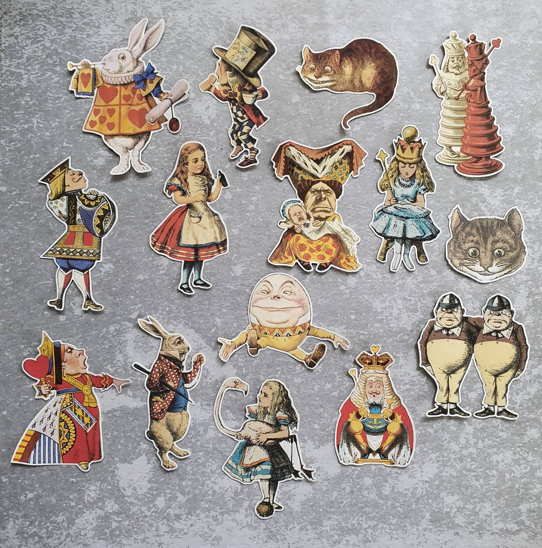 15x Alice in Wonderland Stickers. Retro. Snail Mail Scrapbook Planner ...