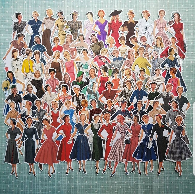 84 Retro Girls Stickers | 1940s, 1950s & 1960s Vintage Fashion ...
