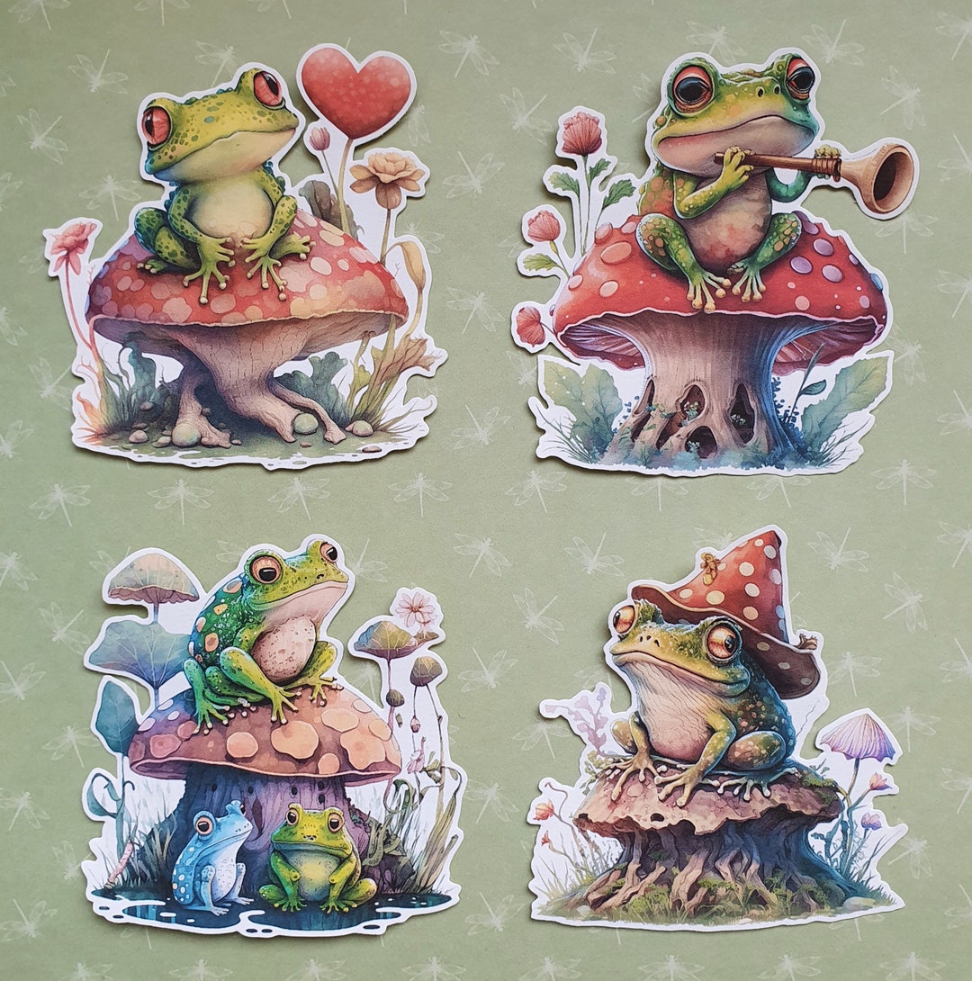 SET B: 4 X Frogs on Toadstools Stickers. Cute Stickers. Whimsical ...