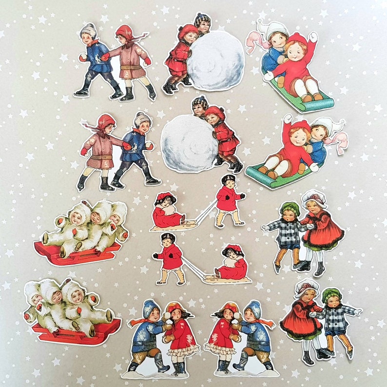 7x Children in Winter Stickers. Vintage Style. Retro. Snail - Etsy