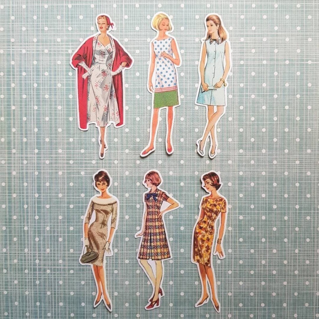 6 X Retro Girls Stickers 1940's 1950's 1960's. Cute Stickers. Fashion ...
