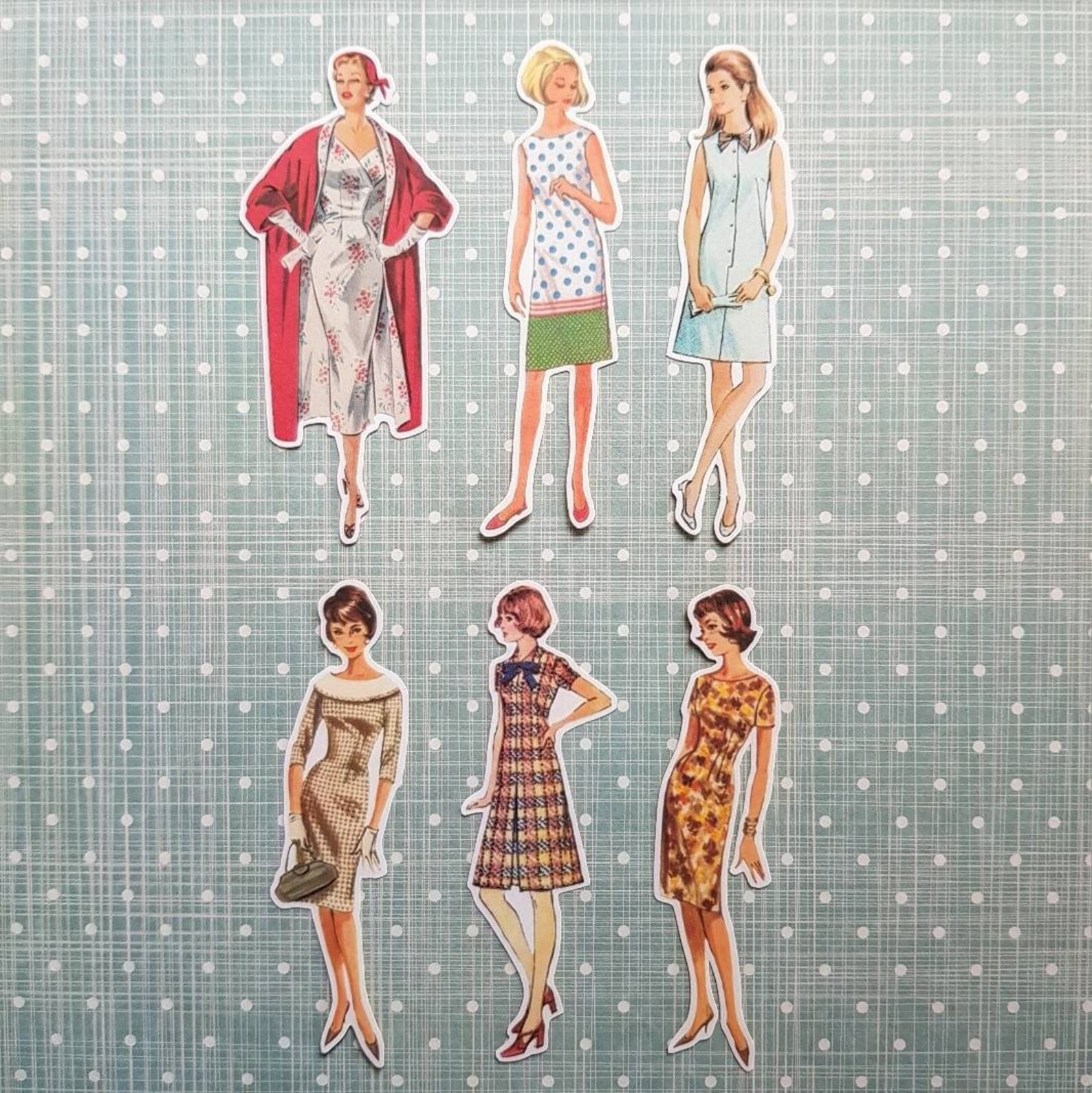6 X Retro Girls Stickers 1940's 1950's 1960's. Cute Stickers. Fashion ...