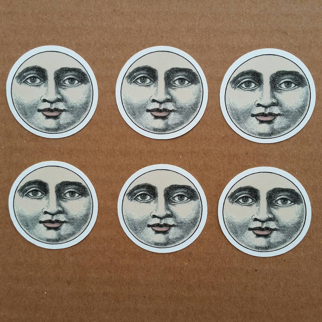 Colour Moon Face Stickers | Set of 6 | Vintage Style | Cute | Retro ...