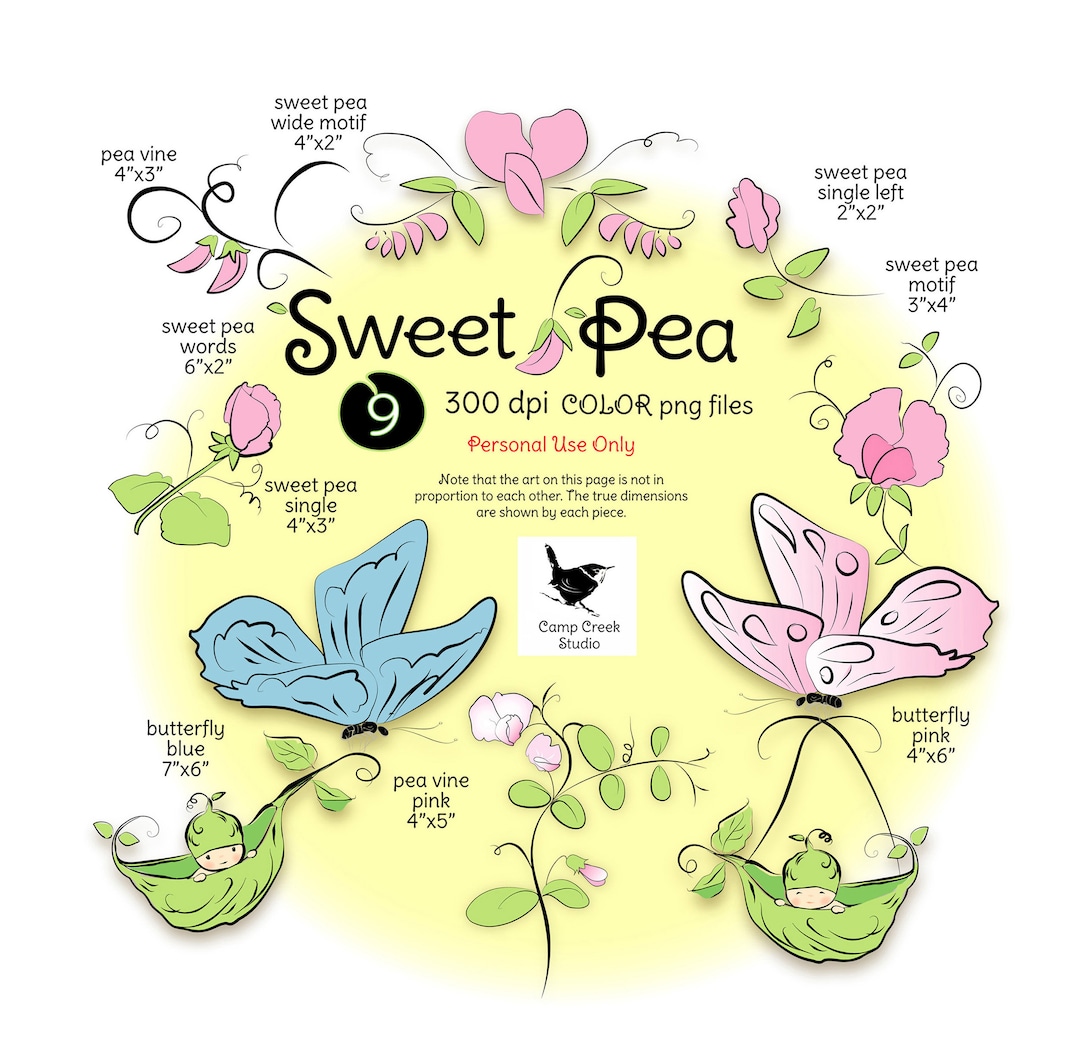 Sweet Pea, Butterfly, Flower, Motif, Border, Pattern, Pink, Green, Blue ...