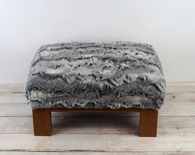 Faux Fur Stool Grey Furry Small Ottoman Upholstered Footstool - Etsy