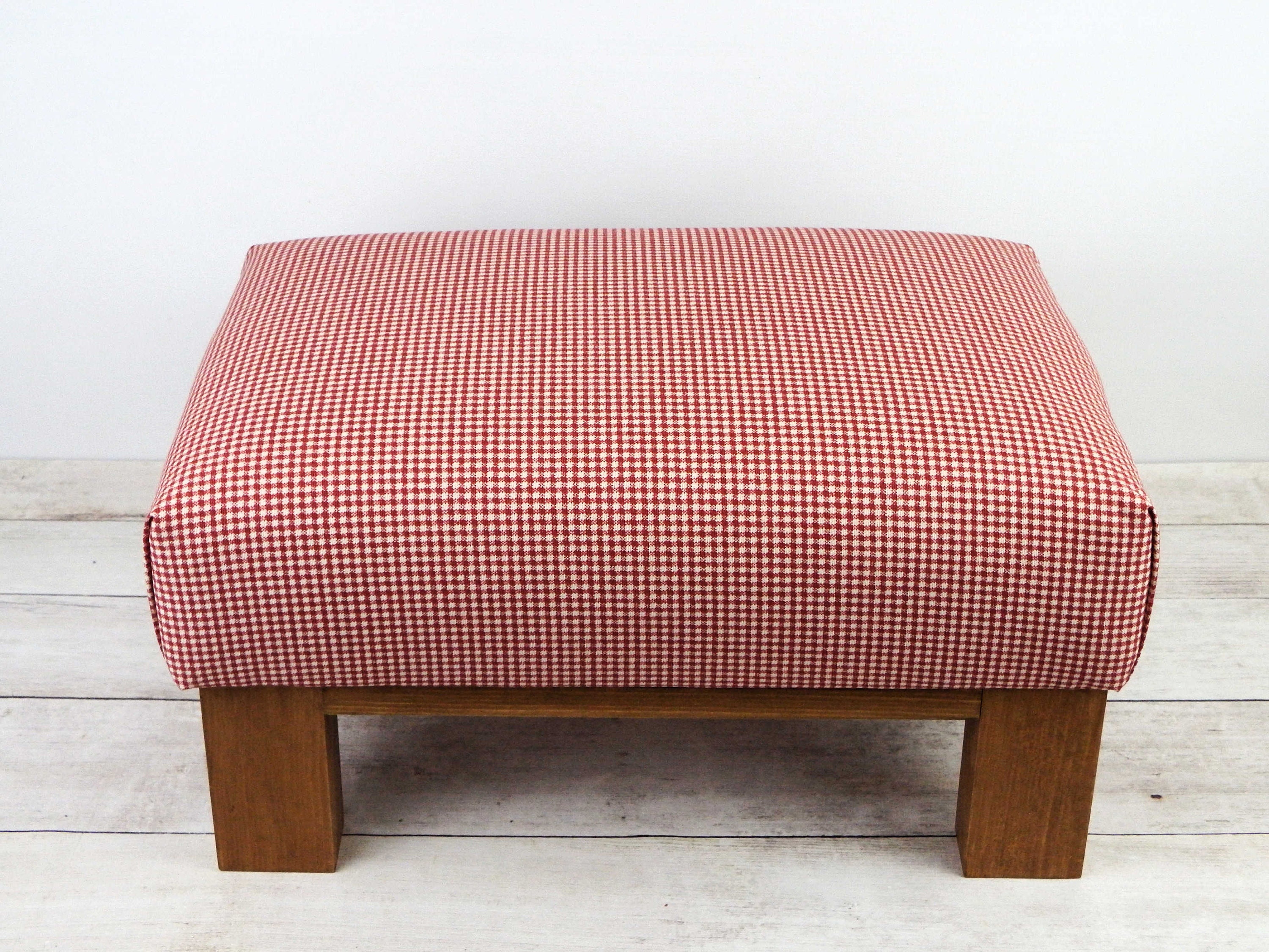 Upholstered Footstool Red Gingham fabric Foot Stool Small - Etsy