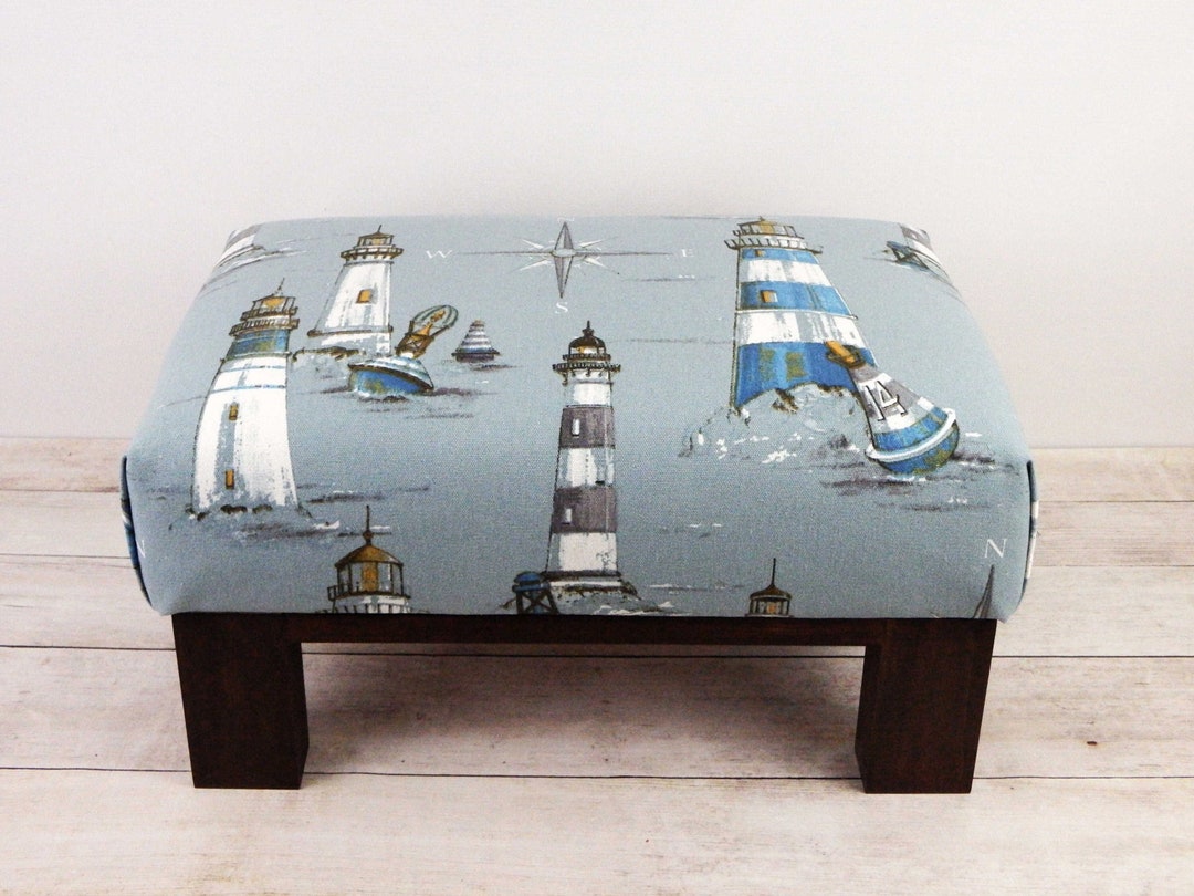 Nautical Small Ottoman Footstool Coastal Furniture Pouf Lighthouse ...