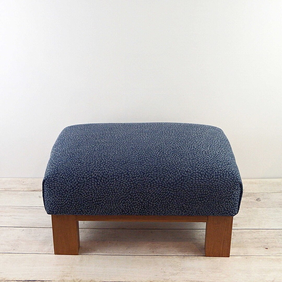 Blue Upholstered Footstool Low Ottoman Pouf - Etsy
