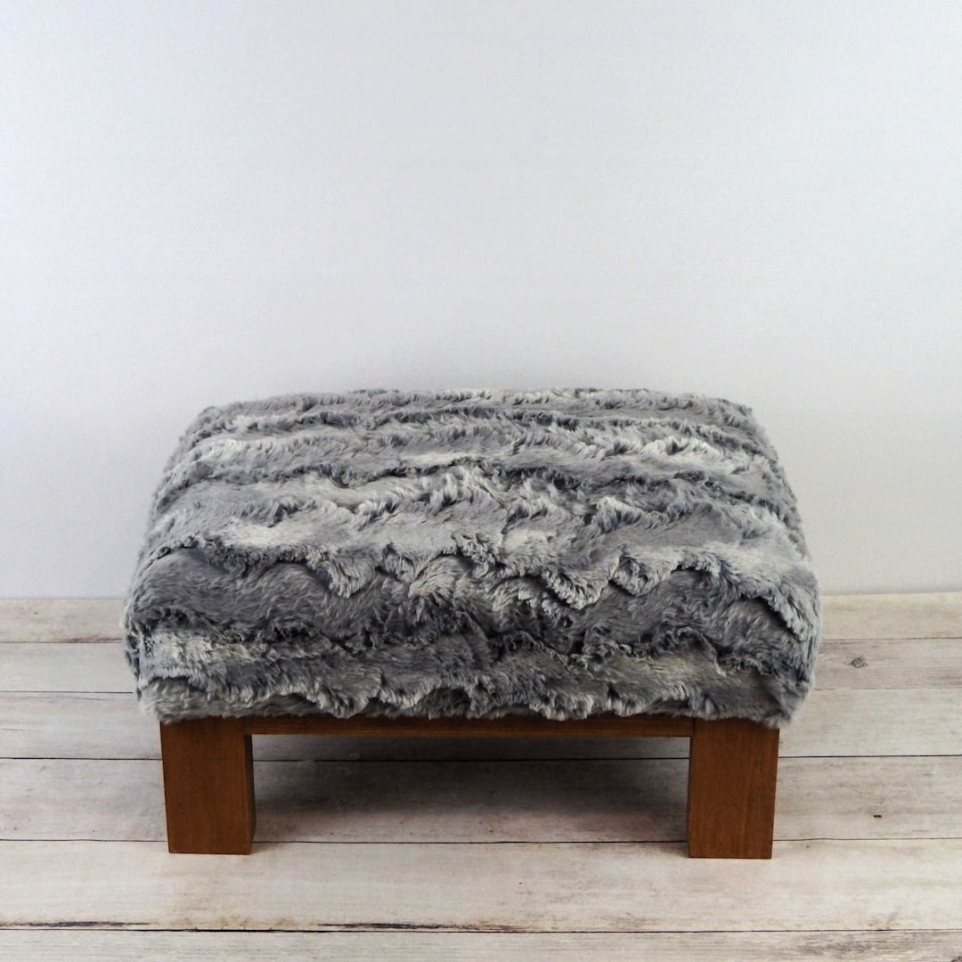 Faux Fur Stool Grey Furry Small Ottoman Upholstered Footstool - Etsy