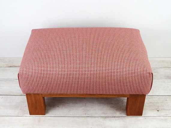 Upholstered Footstool Red Gingham fabric Foot Stool Small - Etsy