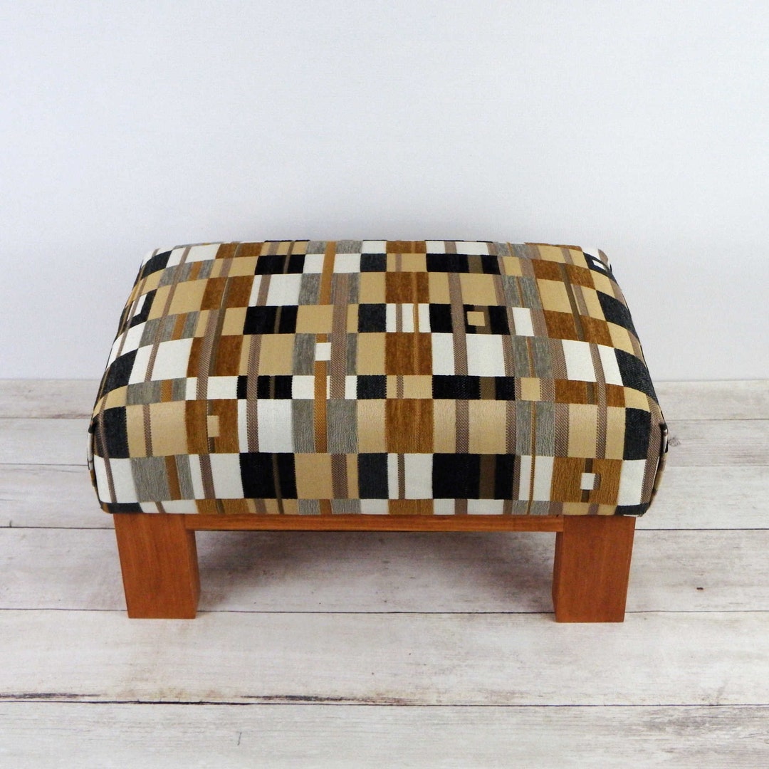 Mid Century Ottoman Plaid Ottoman Boho Ottoman Foot Stool Footstool ...