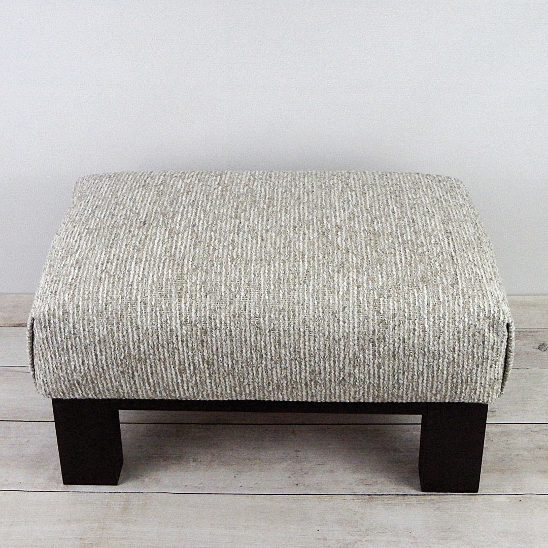 Boho Neutral Ottoman Small Foot Stool Upholstered Woven Fabric Pouf ...