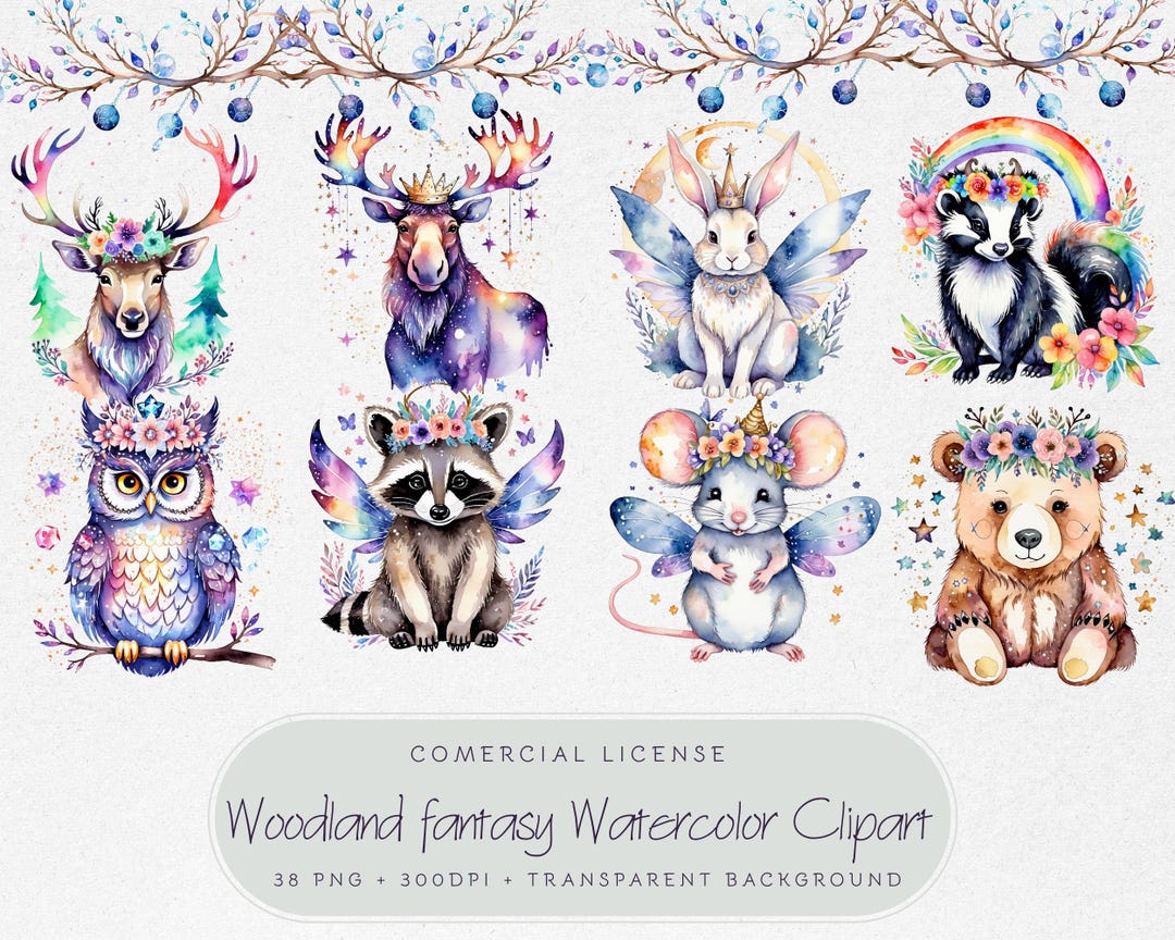 Watercolor Woodland Animals Clipart: Fairytale Forest Pngs (commercial ...